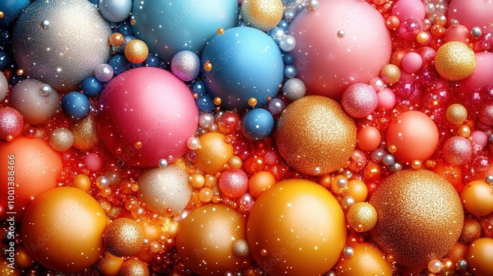A vibrant and colorful composition of various sized spheres with a ...