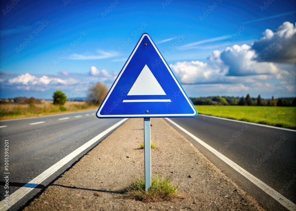 Calm blue square sign featuring a white triangle within, positioned ...