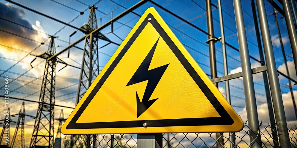 Dangerous electrical warning sign with bold yellow and black stripes ...