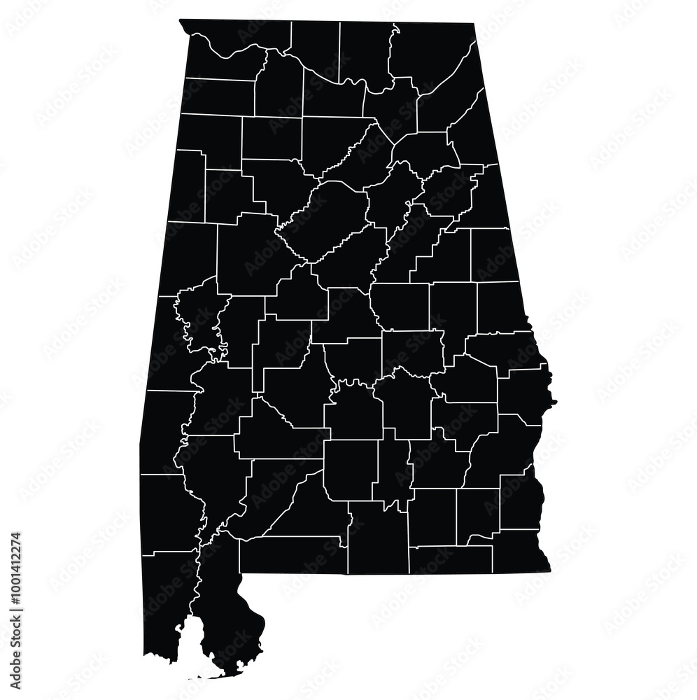 Detailed Black Silhouette vector Illustration of Alabama Map with ...