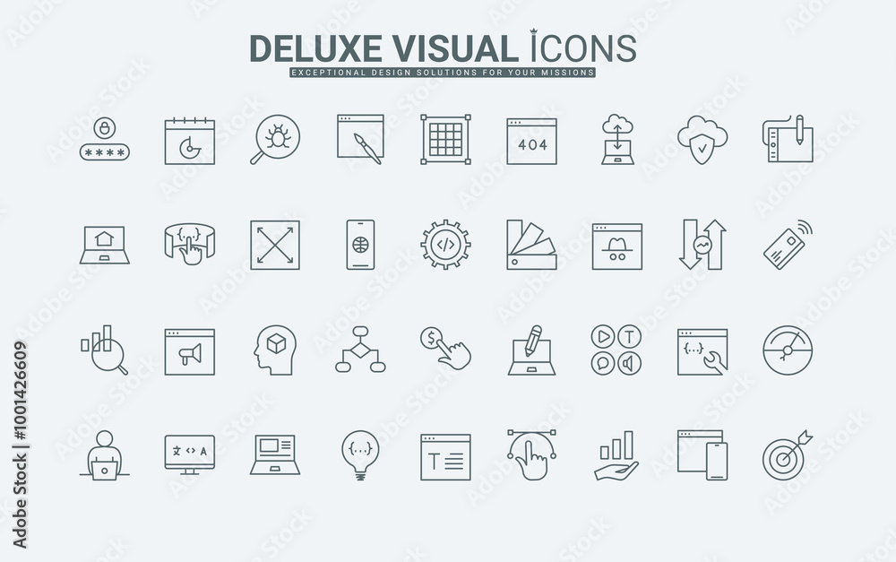 Web development line icons set. Thin black outline symbols vector illustration of ideation ...