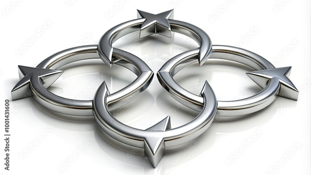 Four sleek, silver arrows converge and intersect, forming a cohesive ...