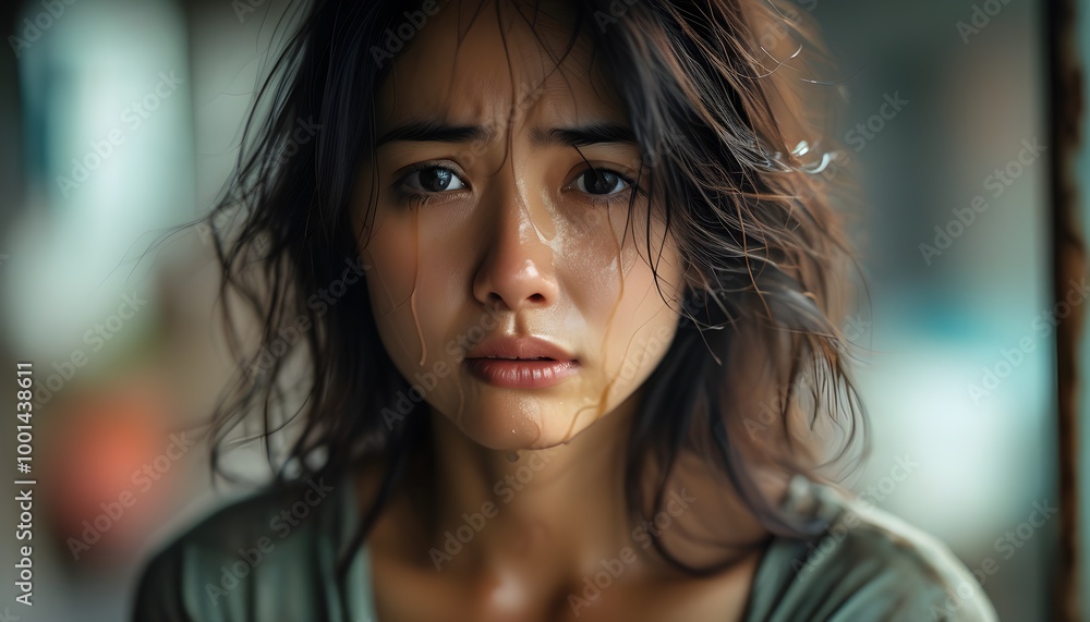 Contemplative Asian woman reflecting on feelings of sadness and ...