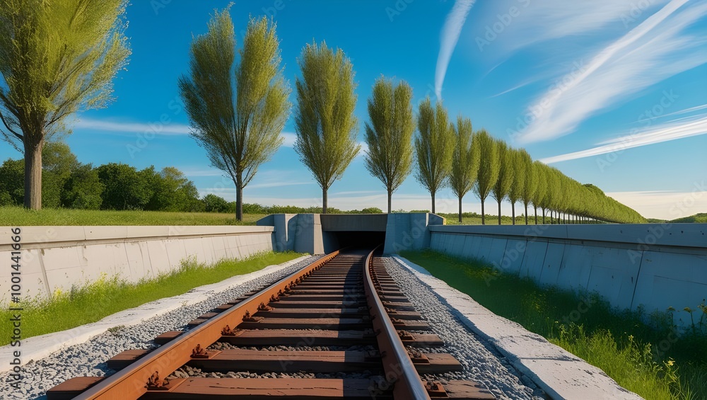 A weathered, rusty railway line with worn wooden ties and corroded ...