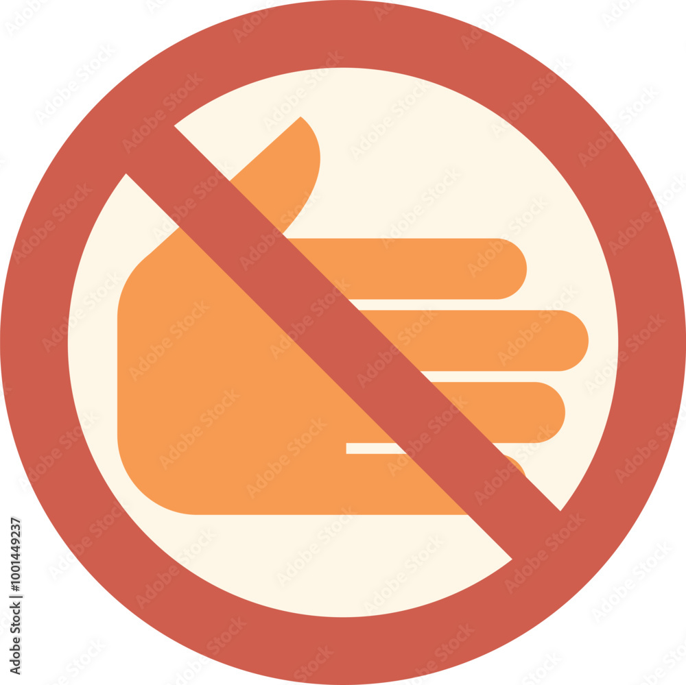 Red prohibition sign showing a hand reaching out with a diagonal line ...