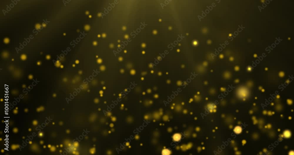 Golden luxury bokeh on particles floating in the air. Dust and glitter particles background ...