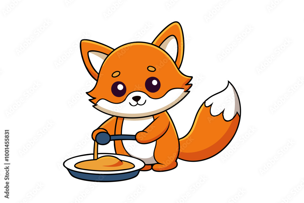 Fox Making Pancakes in Tiny Kitchen Animal Clipart Vector Illustration ...
