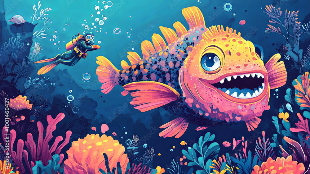 scuba diver explores vibrant underwater world, encountering giant ...