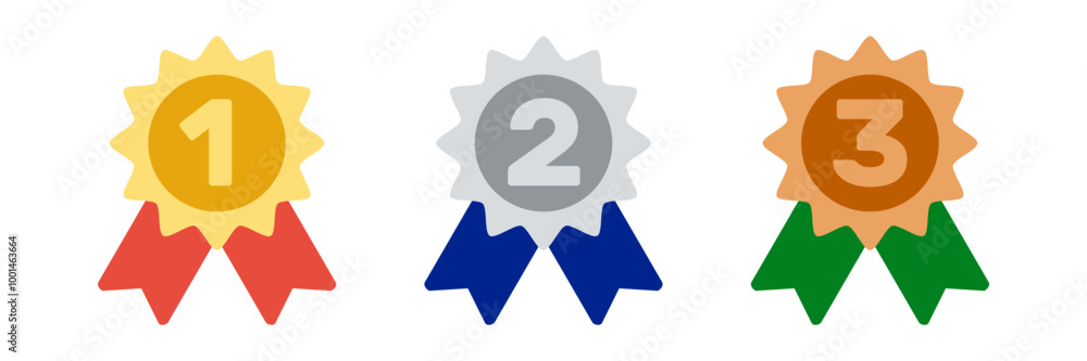 1st golden red, 2nd silver blue, 3rd bronze green, first second third ...