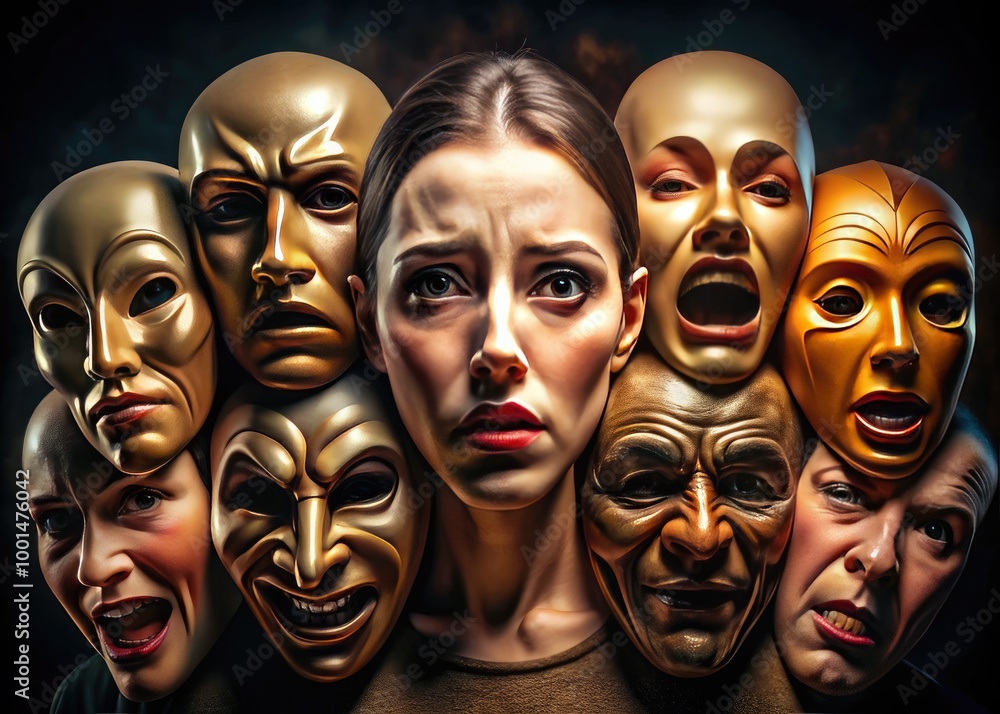 Conceptual Art Depicting Human Emotions Through Masks and Personas ...