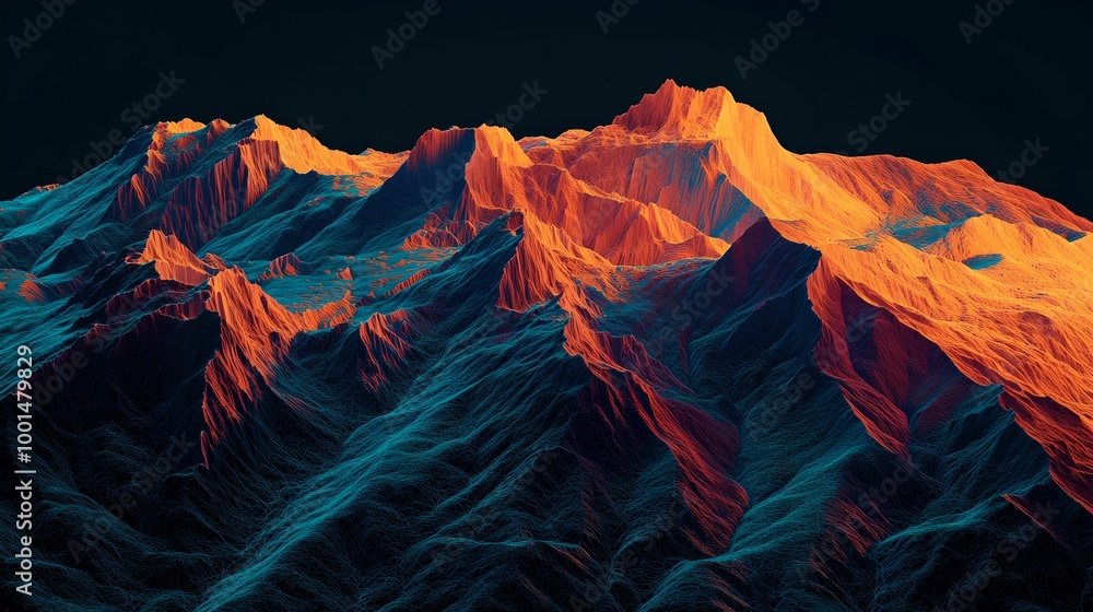 3D LiDAR Aerial Map of Mountain Topography, elevation, terrain, dark ...