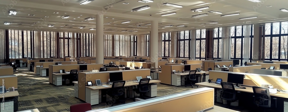 empty classroom in school library, call centre office, software ...