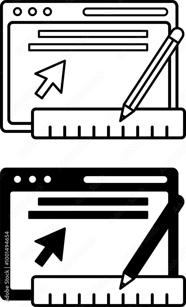 Web Tools Icons. Black and White Vector Icons. Website, Pencil, Ruler ...