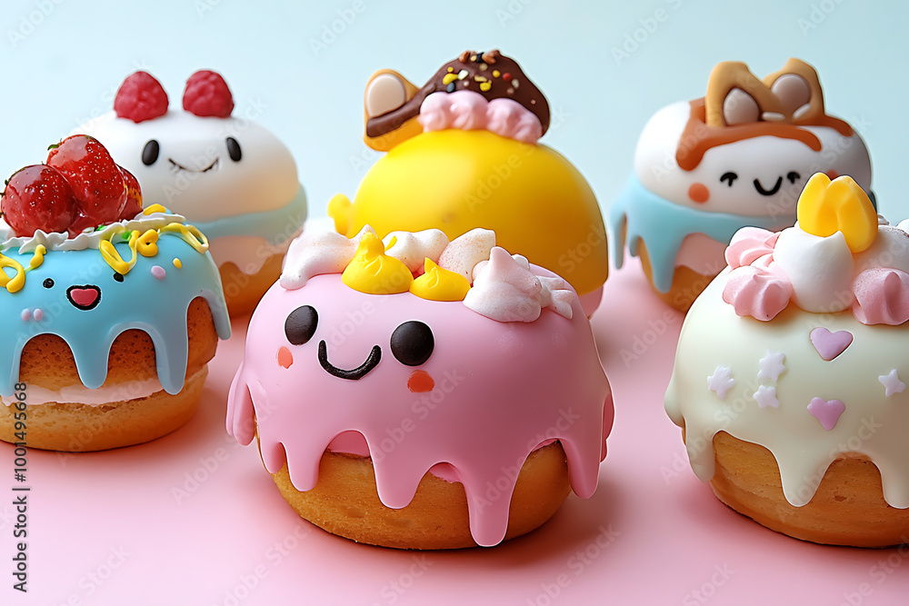 Cute biscuit cakes in kawaii style with adorable pastel colors and ...