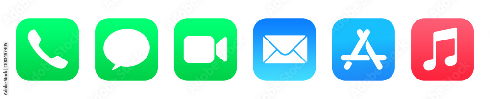Popular Apple iphone iOS interface icons png. FaceTime, Mail, Messages ...