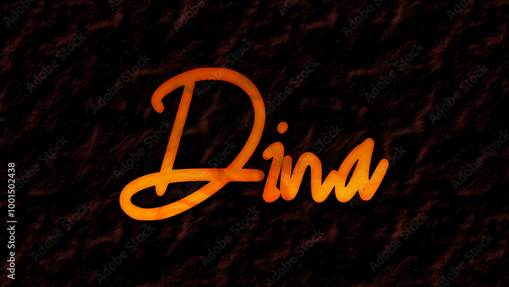 3D fire text effect of Arabic name Dina on dark background. Stock ...