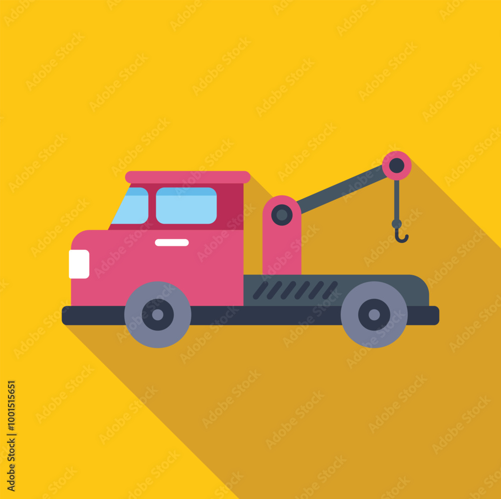 Minimalist vector illustration of a pink tow truck with a hook ...