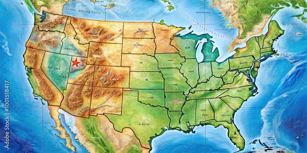 Detailed USA Map Featuring All States with Canada Border Highlighted ...