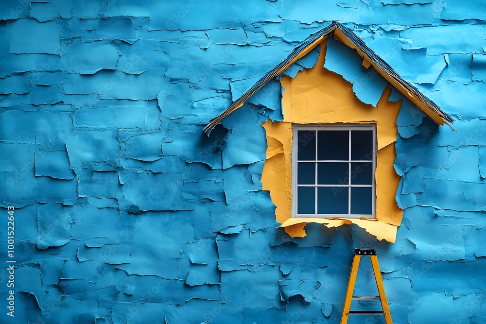 Torn Paper House Being Repaired With Tape, Symbolizing The Renovation ...
