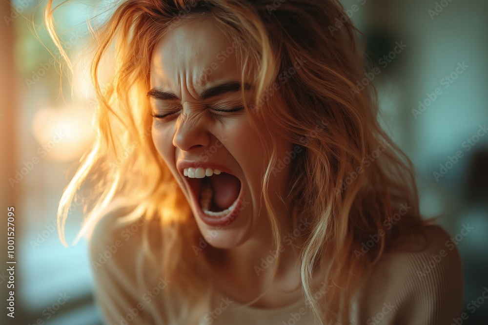 Woman expressing frustration, closeup of young woman with disheveled ...