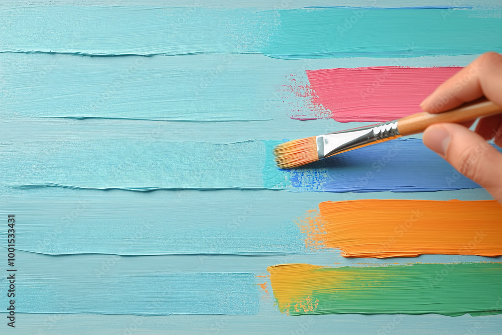 Hand applying vibrant paint colors on a textured surface during an art ...