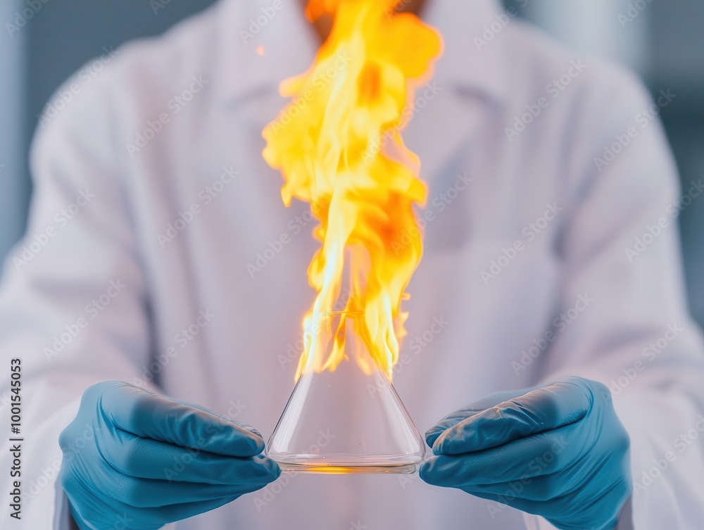 Scientist conducting a flame test with a metal ion, chemical ...