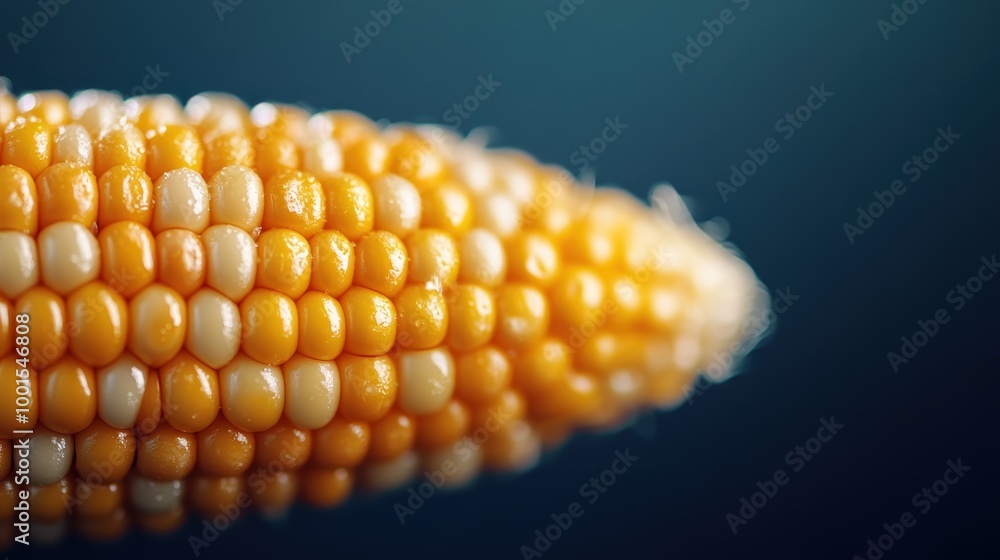 This image showcases a detailed close-up view of a fresh corn ear with ...