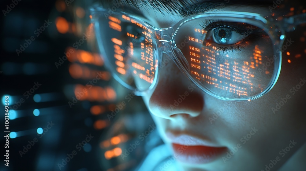 Software data hologram and woman with code analytics information technology and gdpr overlay ...