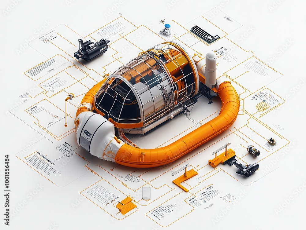 Technical diagram of a hovercraft, lift and thrust forces illustrated ...