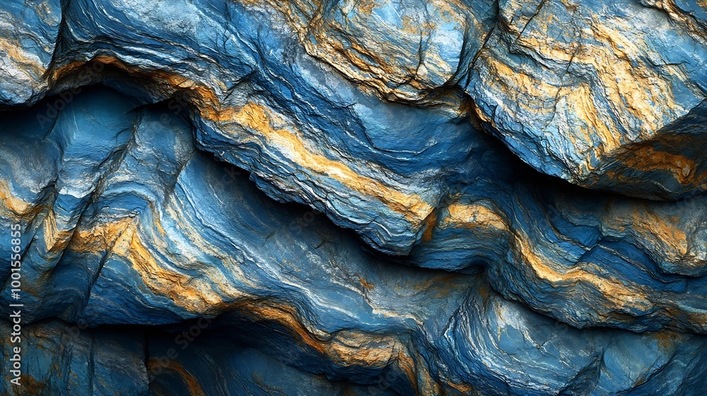 richly detailed rock with blue variants stone full of curves and smooth ...