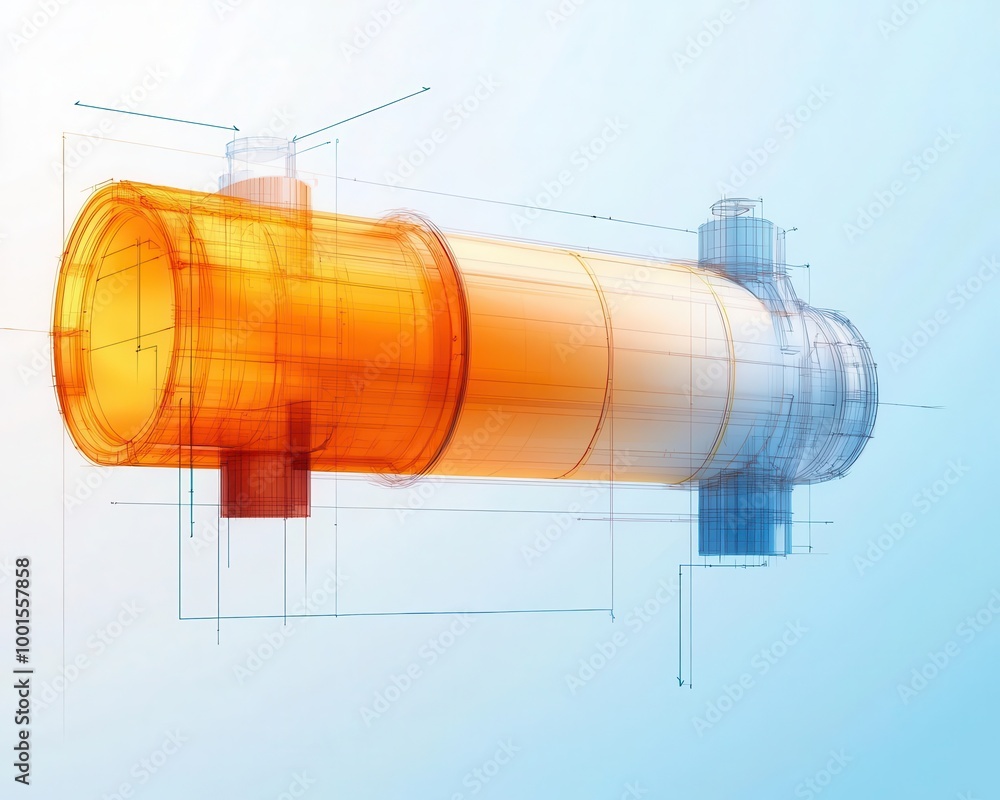 Cross-section of a pressurized container, stress distribution and ...