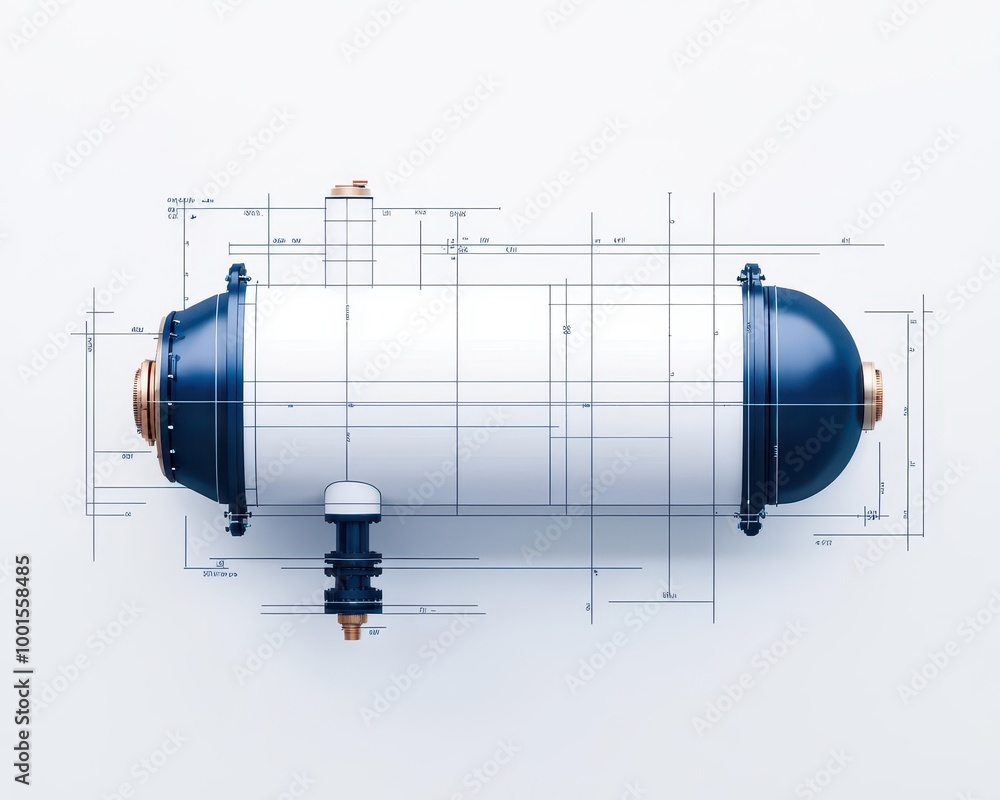 Cross-section of a pressurized container, stress distribution and ...