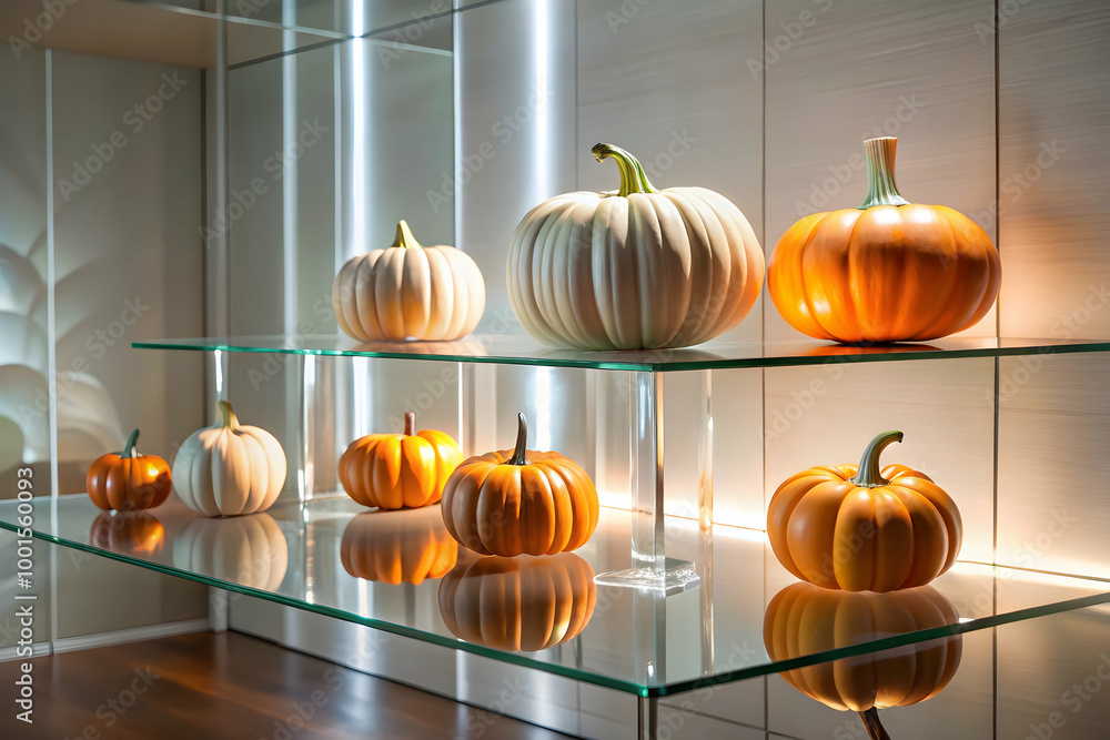 Autumnal Elegance: A stylish display of pumpkins in varying sizes and ...