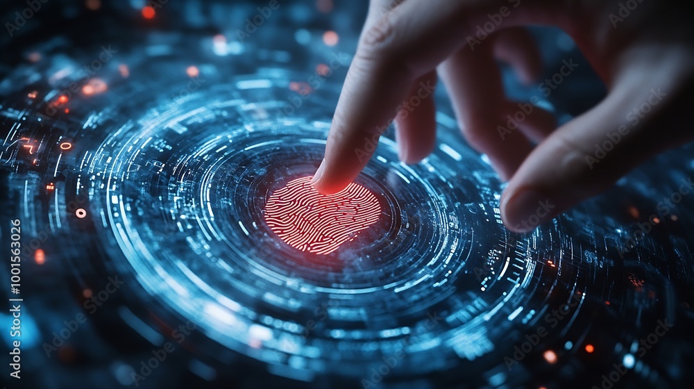 businessman scan fingerprint biometric identity and approval concept of ...