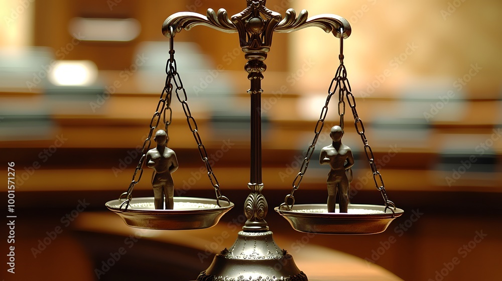 ภาพประกอบสต็อก Equal Justice Scales: A close-up of a balanced justice ...