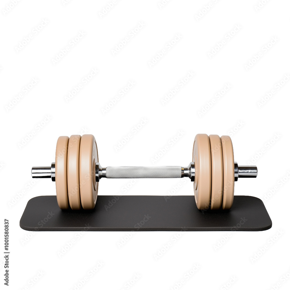 Weightlifting dumbbell on exercise mat over transparent background for ...