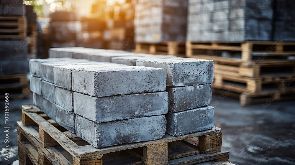 Concrete Cinder Blocks in Industrial Pallets Grey brick Shapes building ...
