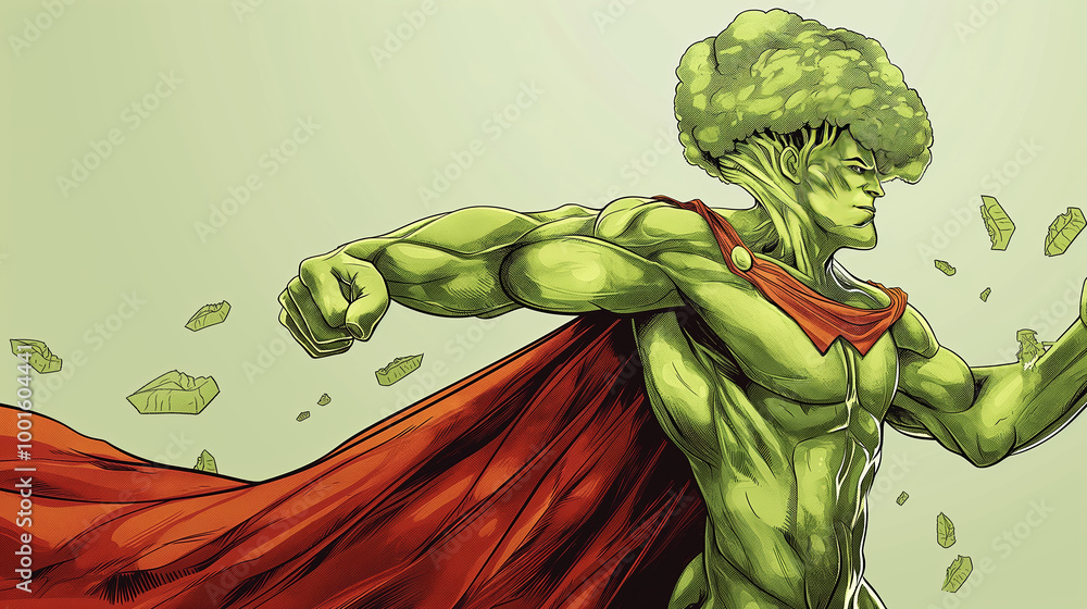 Vegetable superhero. Comic style illustration of broccoli as a hero ...