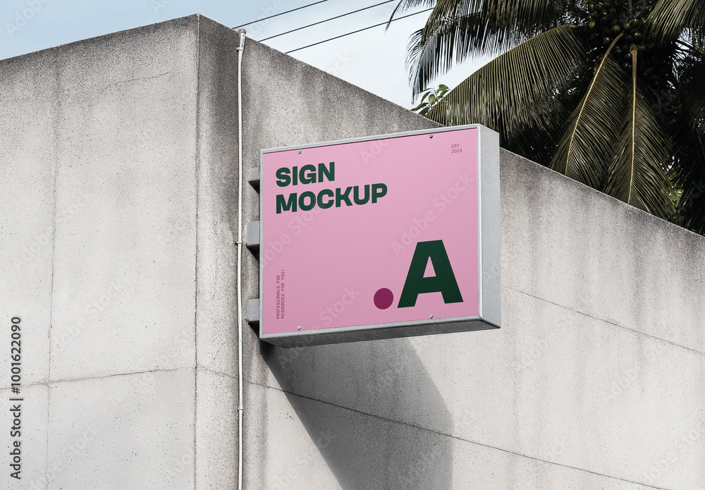 Rectangle Sign on Concrete Wall Mockup Stock Template | Adobe Stock