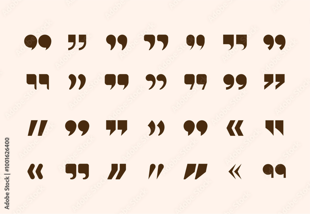 Quotation marks. Comma speech sign. Double graphic logo. Square quote ...