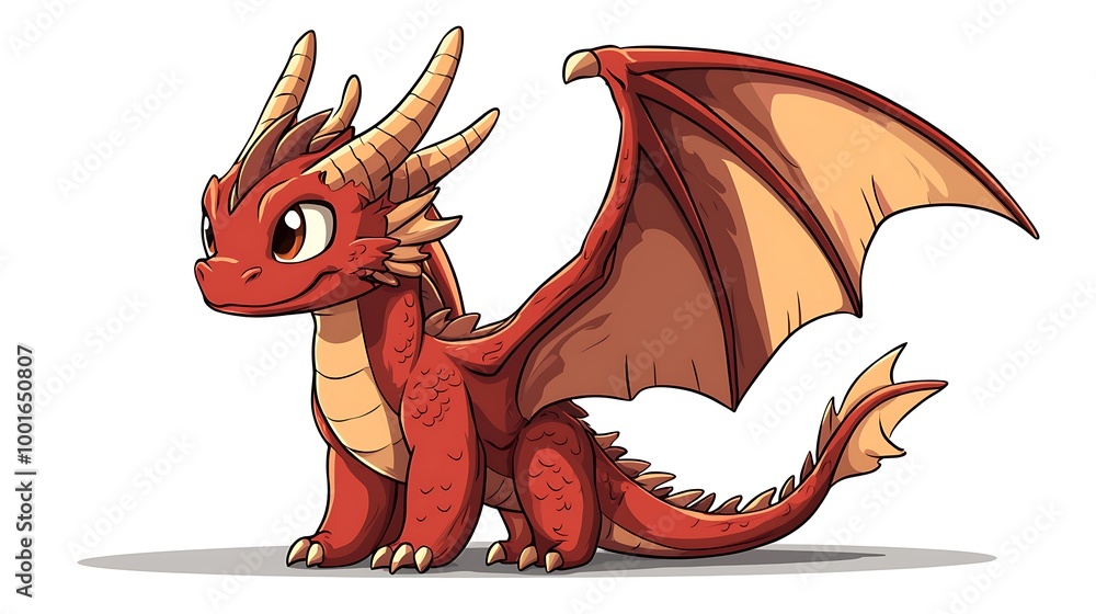Cute cartoon red dragon illustration with wings spread Stock ...