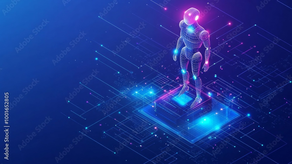 3D vector AI robot consists of wireframe polygons and connected dots on ...