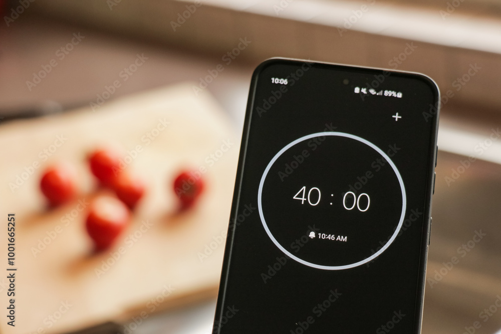 A phone with a black and white 40-minute timer for recipe cooking in ...