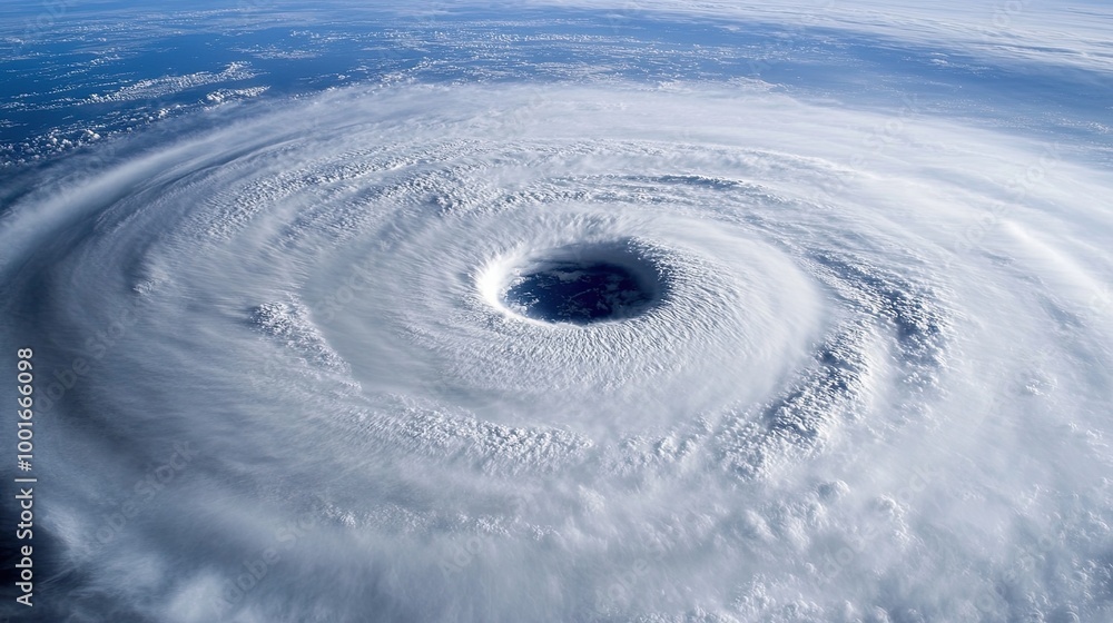Satellite view of a huge spiral hurricane. Powerful forces of nature ...