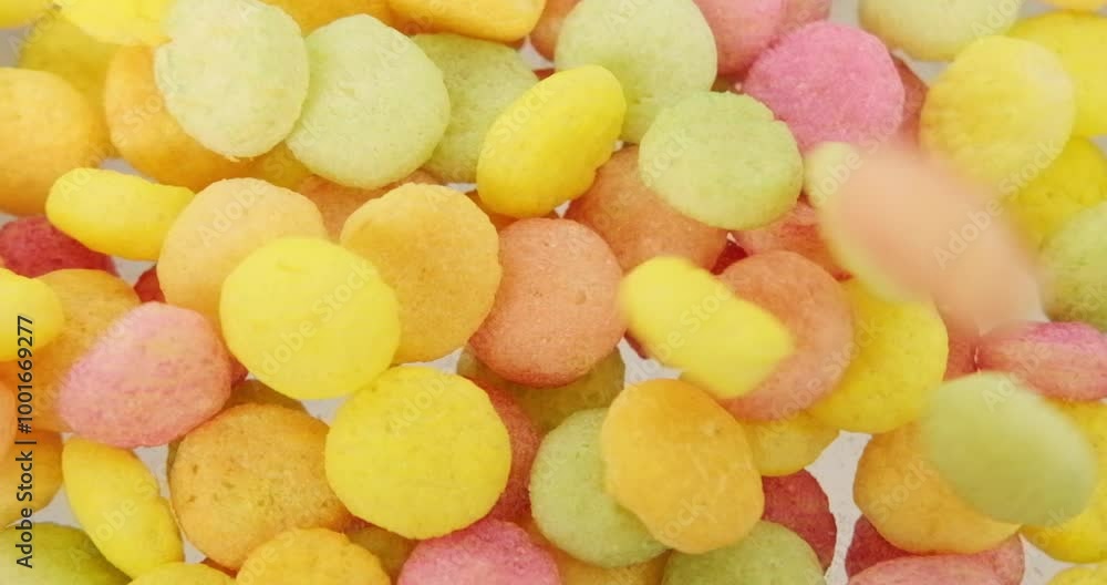 colorful rainbow multi-colored Round corn snacks, button-shaped ...