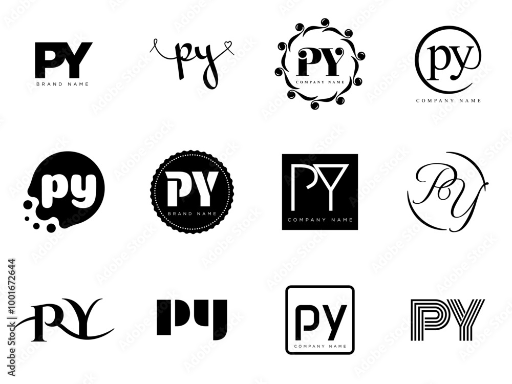 PY logo company template. Letter p and y logotype. Set different ...