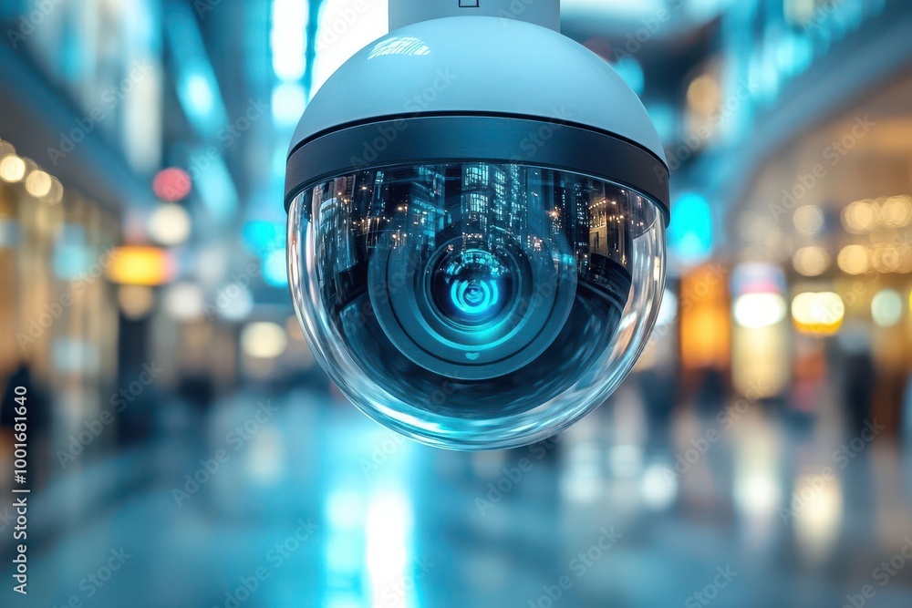 cctv security camera installed in a buildings interior capturing a ...