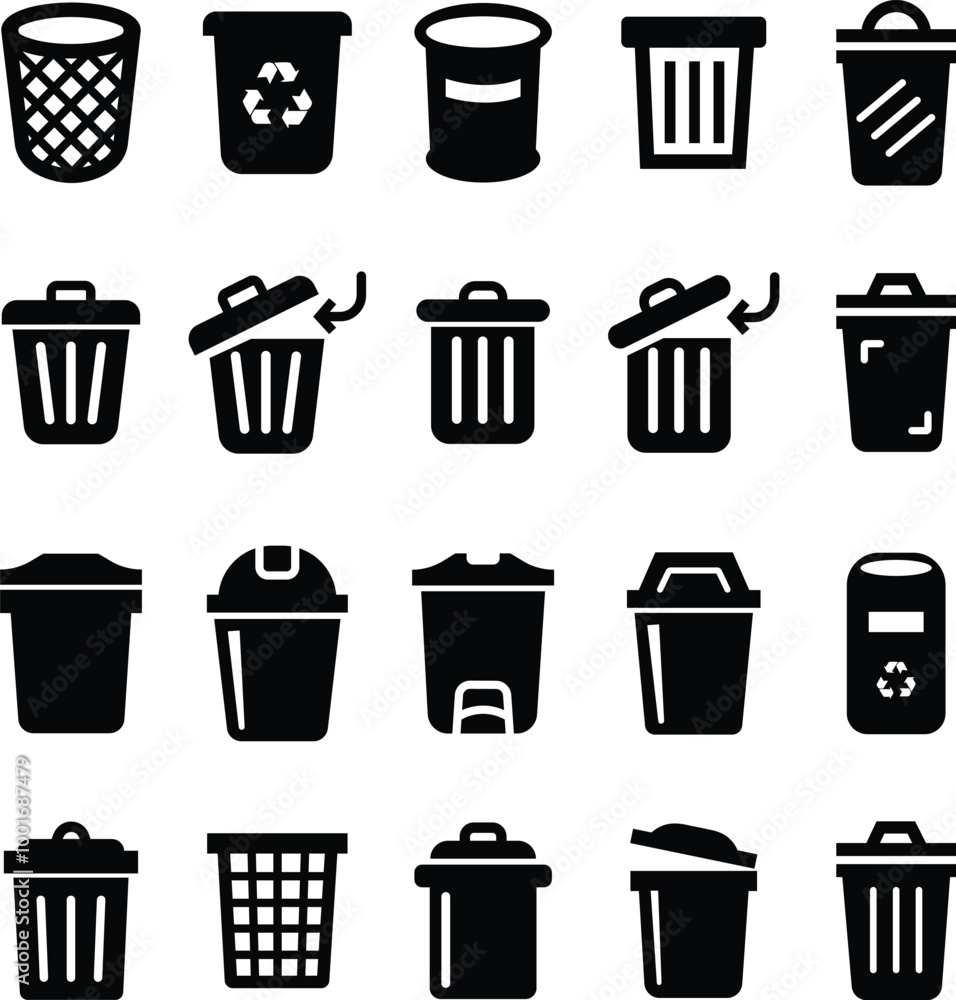 Trash bin Garbage icon in flat set. vector for apps or web trash ...