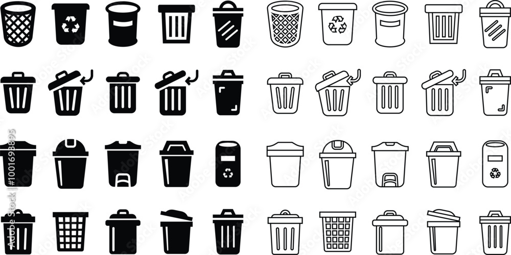 Trash bin Garbage icon in flat line set. vector for apps or web trash ...