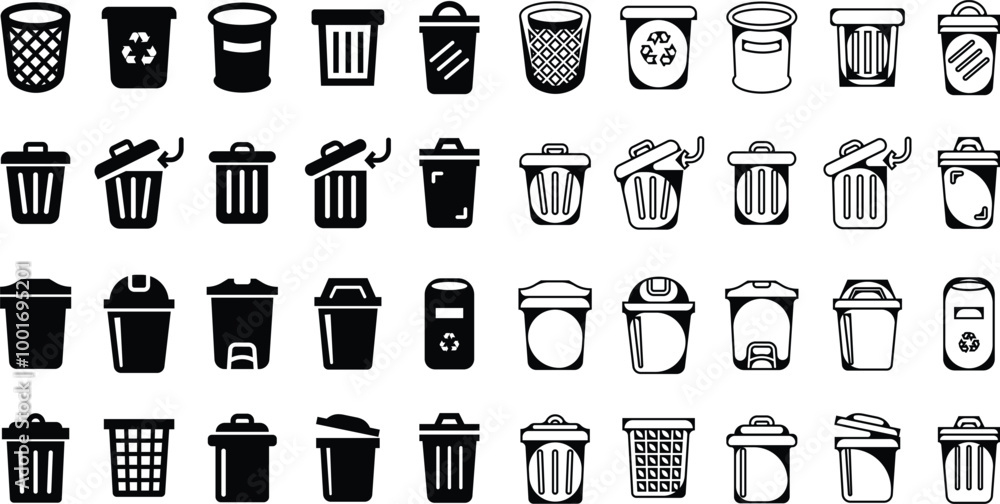 Trash bin Garbage icon in flat line set. vector for apps or web trash ...
